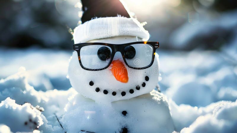 Snowman with Glasses and Hat in Snowy Setting Stock Image - Image of ...