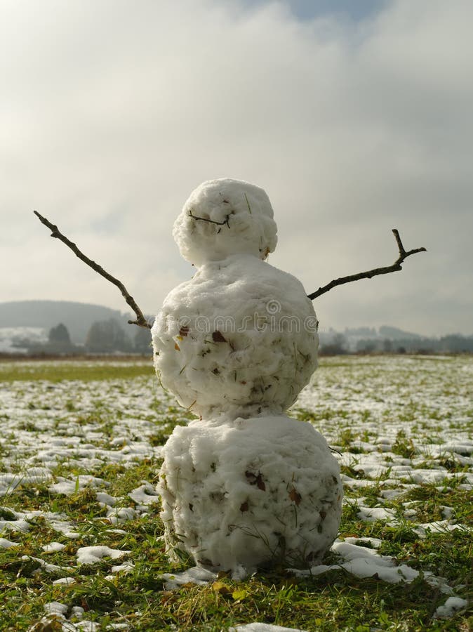 Snowman on grass stock image. Image of overcast, landscape - 108457469