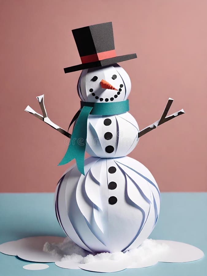 Snowman in Hat and Scarf Made Form Paper Stock Illustration ...