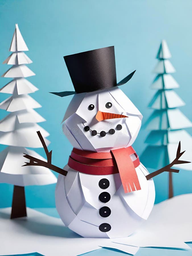 Snowman in Hat and Scarf Made Form Paper Stock Illustration ...