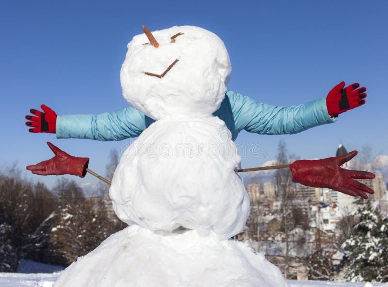 Snowman with human hands stock photo. Image of person - 28110674