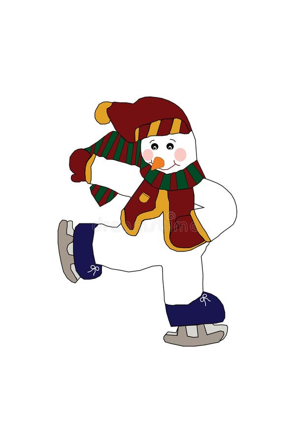 Snowman Ice Skating stock vector. Illustration of cute - 7373532