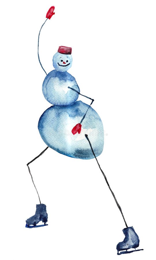 Snowman Ice Skating stock illustration. Illustration of painting - 82246675