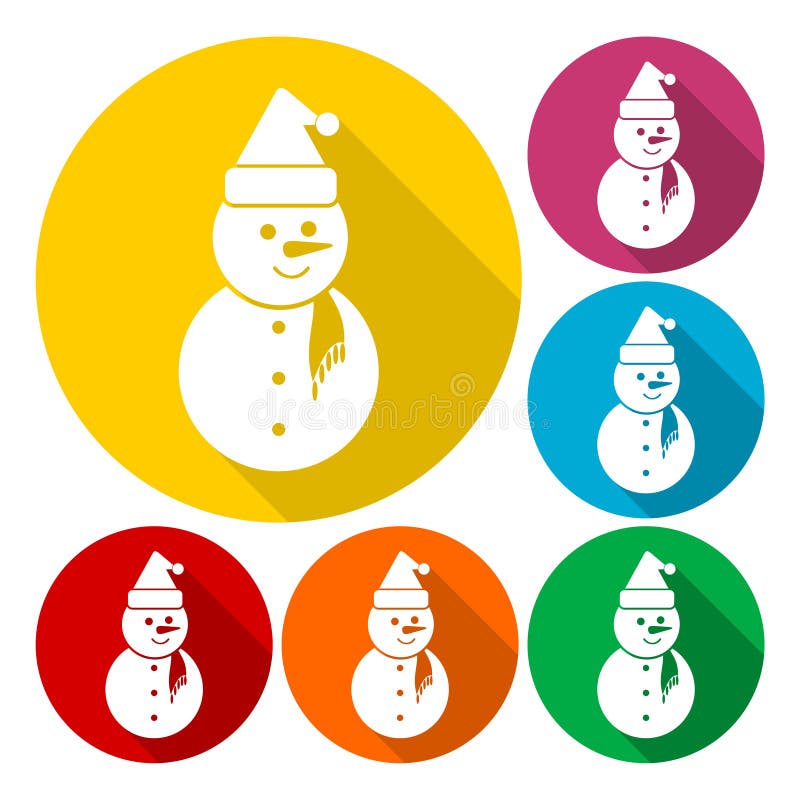 Snowman Icons Set with Long Shadow Stock Illustration - Illustration of ...