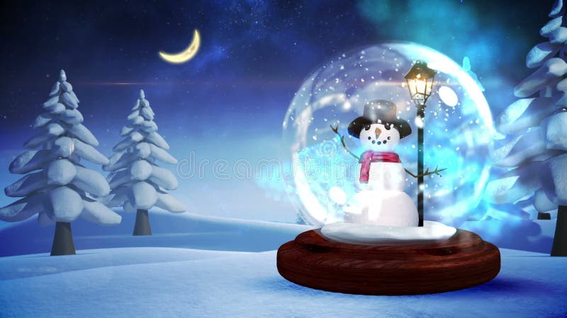 Snowman Inside Snow Globe with Magic Lights Stock Video - Video of ...