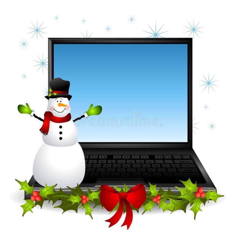 Snowman Laptop Computer stock illustration. Illustration of characters ...