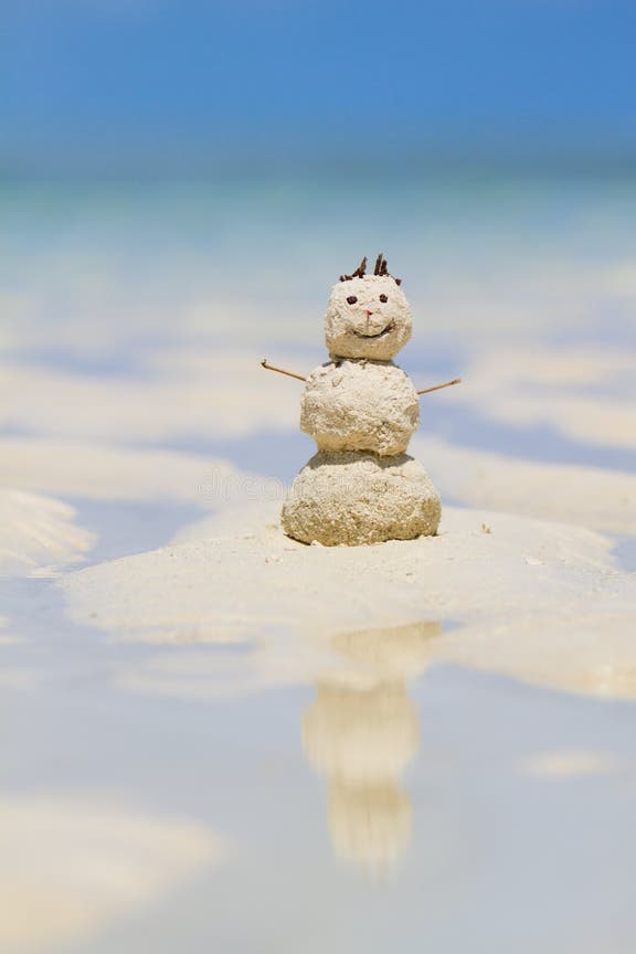 Snowman Made from Sand on Beach Stock Image - Image of beautiful ...