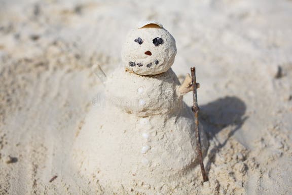 Snowman Made of Sand on the Beach Stock Image - Image of sand, year ...