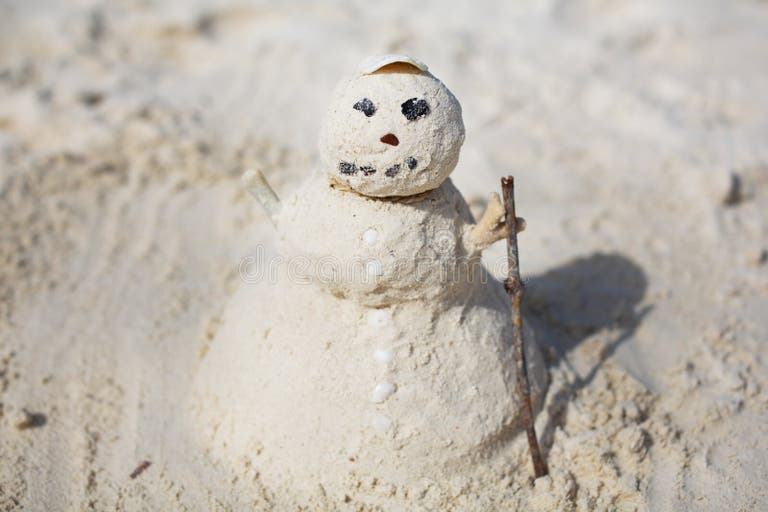 Snowman Made of Sand on the Beach Stock Image - Image of sand, year ...