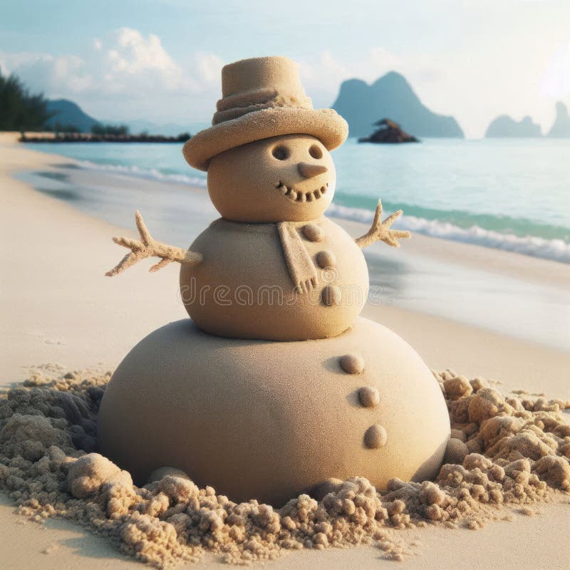 A Snowman Made of Sand on the Beach. Stock Image - Image of sandy ...