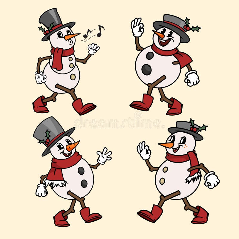 Snowman Mascot Characters Set. Retro 30s Cartoon Animation Style ... Snowman Mascot Characters Set. Retro 30s Cartoon Animation Style ...