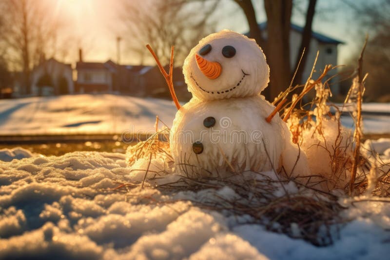 Snowman Melting in the Sunlight, Signaling Springtime Stock ...