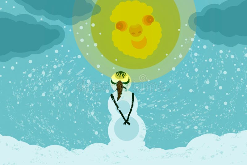 Snowman Melts Under the Sun Stock Illustration - Illustration of smile ...