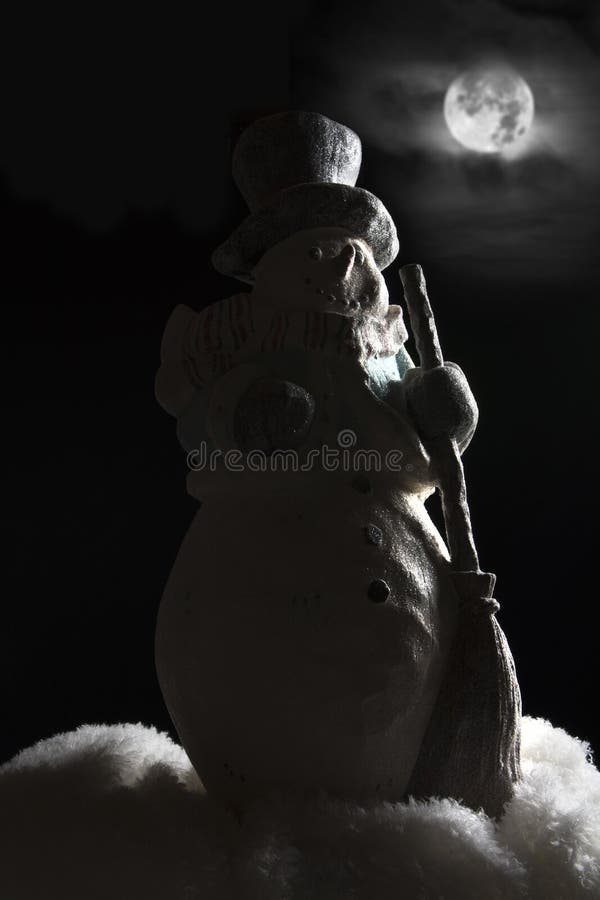 Snowman and moon. stock image. Image of night, design - 22329619