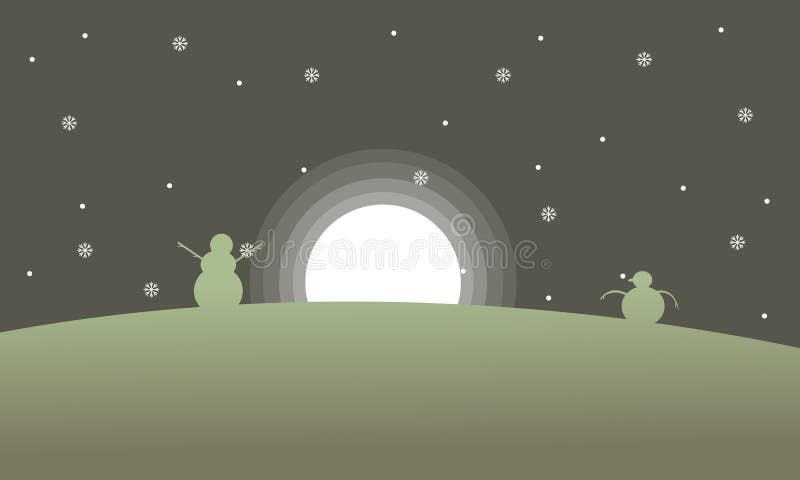 Snowman with Moon Scenery at Night Stock Vector - Illustration of cold ...