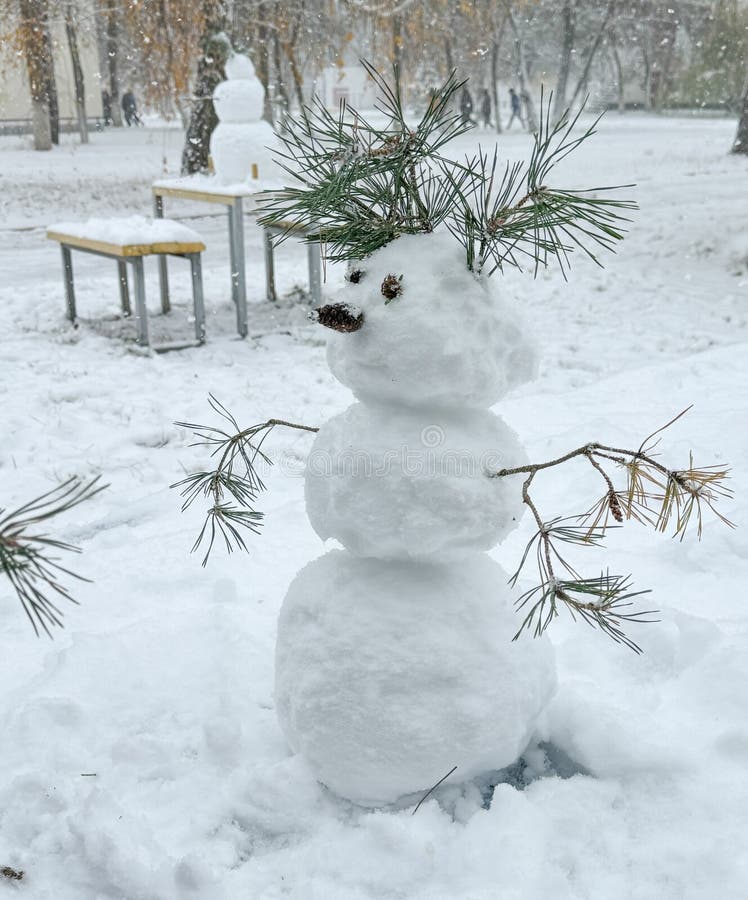 Snowman in Nature in Winter Stock Image - Image of hill, snowfall ...