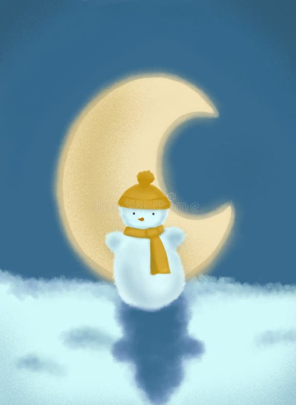Snowman at the night stock illustration. Illustration of moon - 220079310