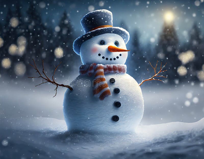 Snowman in the Night. Winter Snowy Scene with Copy Space Stock ...