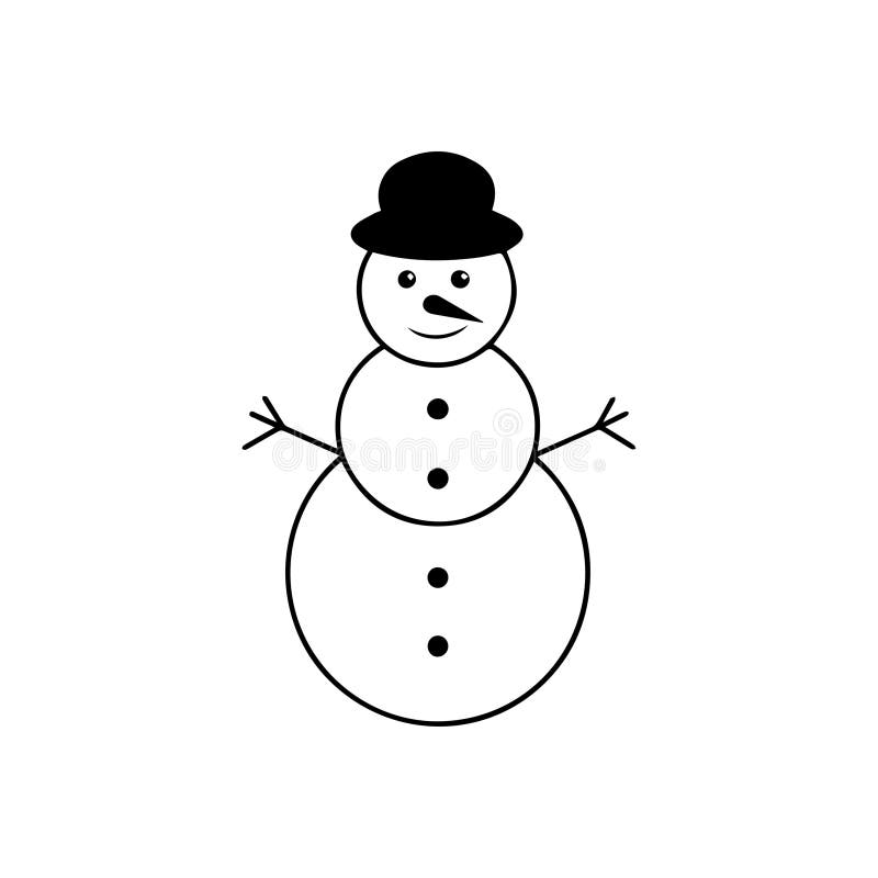 Snowman, Outline, Black Silhouette. Isolated White Background. Stock ...