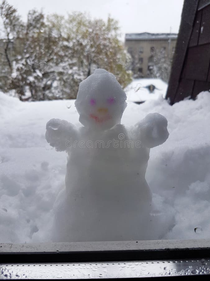 Snowman Outside the Window. Stock Image - Image of winter, nature ...