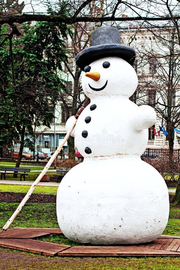Snowman in the park stock photo. Image of holiday, buttons - 36510280
