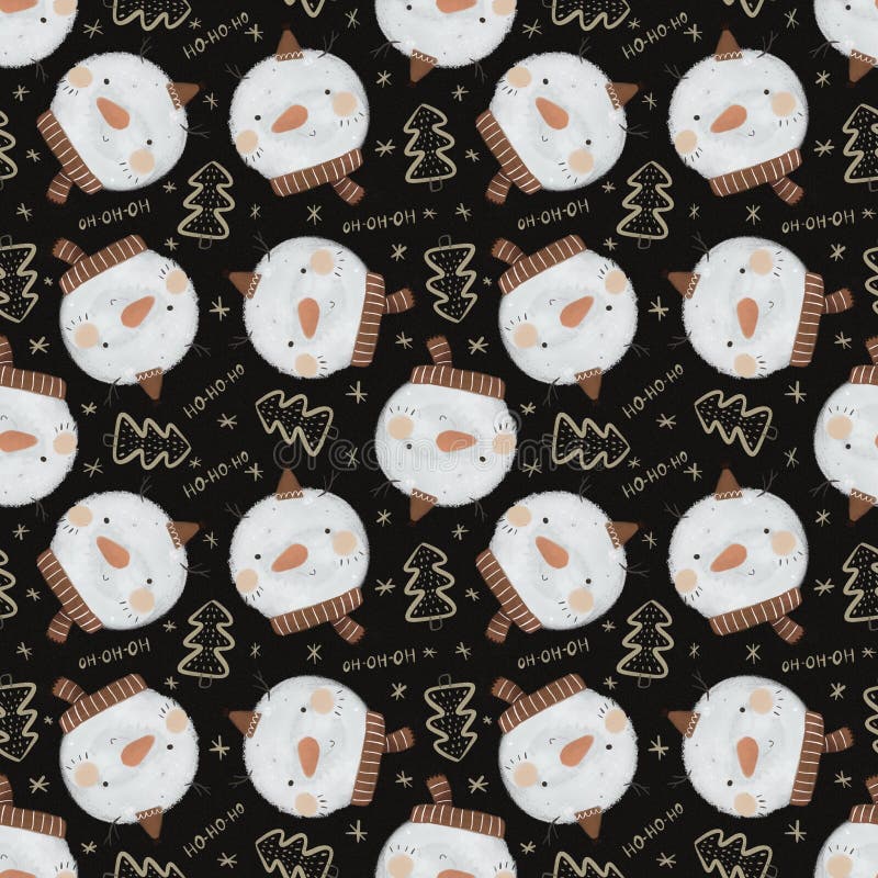 Holiday Seamless Pattern with Snowman, Tree, Decorative Elements ...