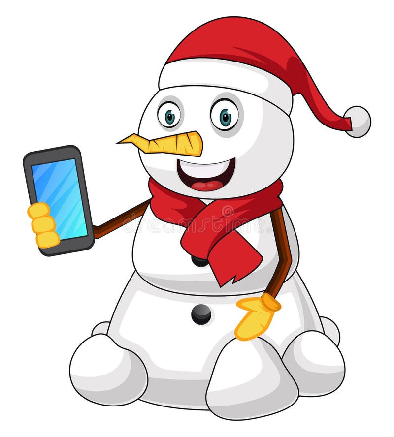 Snowman in the phone stock vector. Illustration of santa - 61115558