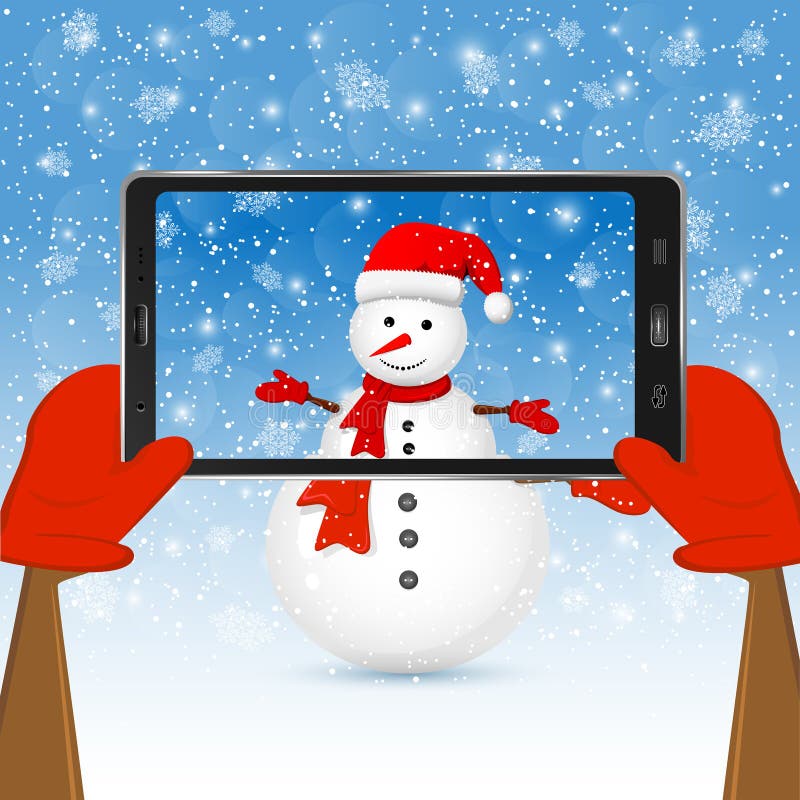 Snowman in the phone stock vector. Illustration of santa - 61115558