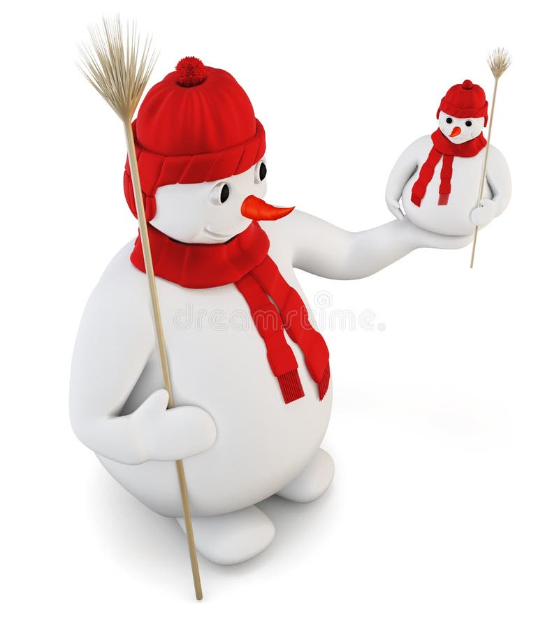 Snowman in Red Cap and Scarf on a White. 3d. Stock Illustration ...