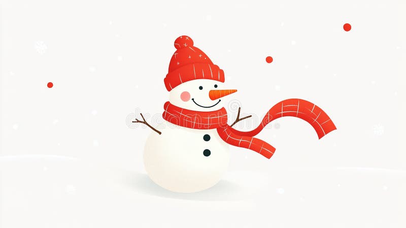 A Snowman with a Red Hat and a Red Scarf. Stock Illustration ...
