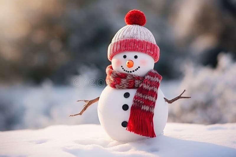 Snowman with Red Scarf and Hat. Stock Illustration - Illustration of ...