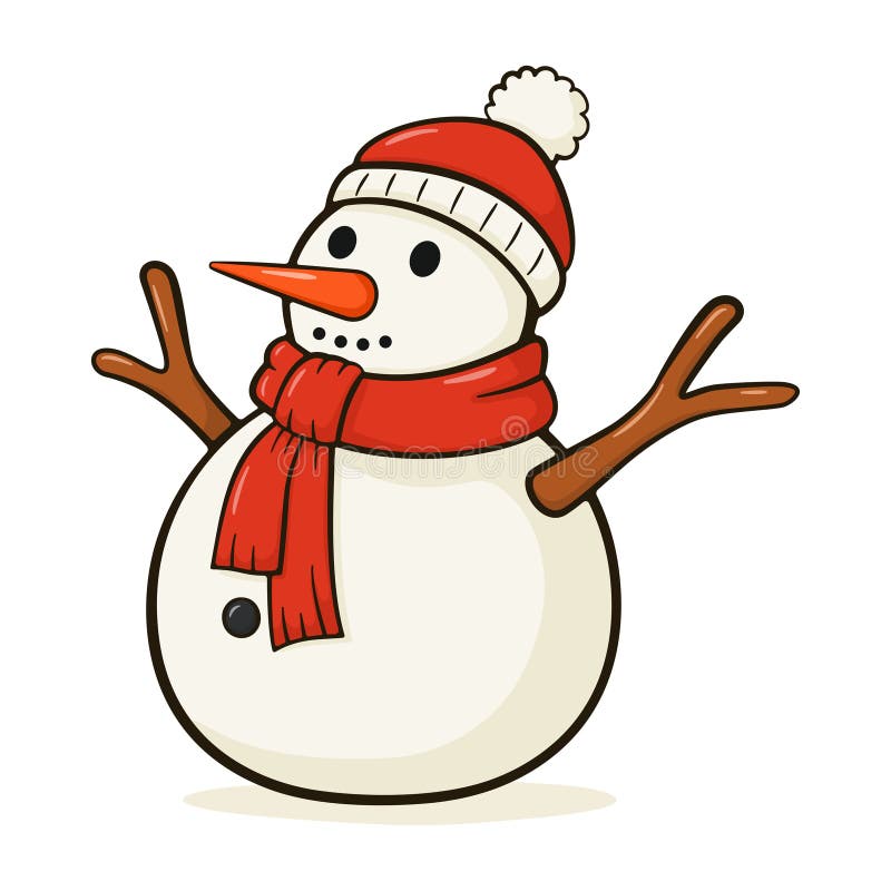 Snowman with Red Scarf and Hat. Cartoon Illustration Stock Vector ...