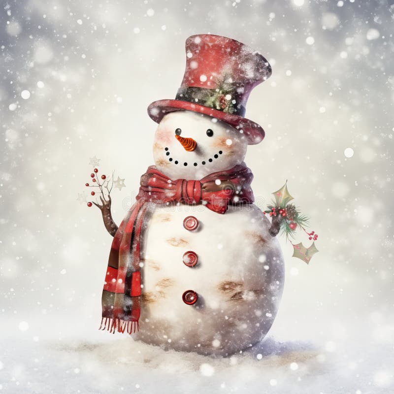 Snowman Retro Style White Background High Quality Ai Generated Image ...