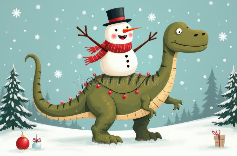 Snowman Riding a Dinosaur at 29-10-2024 Stock Illustration ...