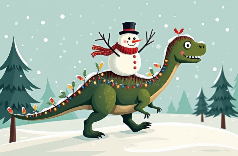 Snowman Riding a Dinosaur at 29-10-2024 Stock Illustration ...