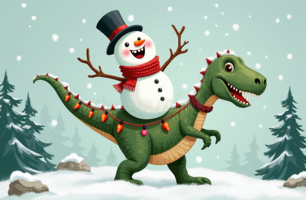 Snowman Riding a Dinosaur at 29-10-2024 Stock Illustration ...