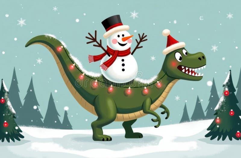 Snowman Riding a Dinosaur at 29-10-2024 Stock Illustration ...