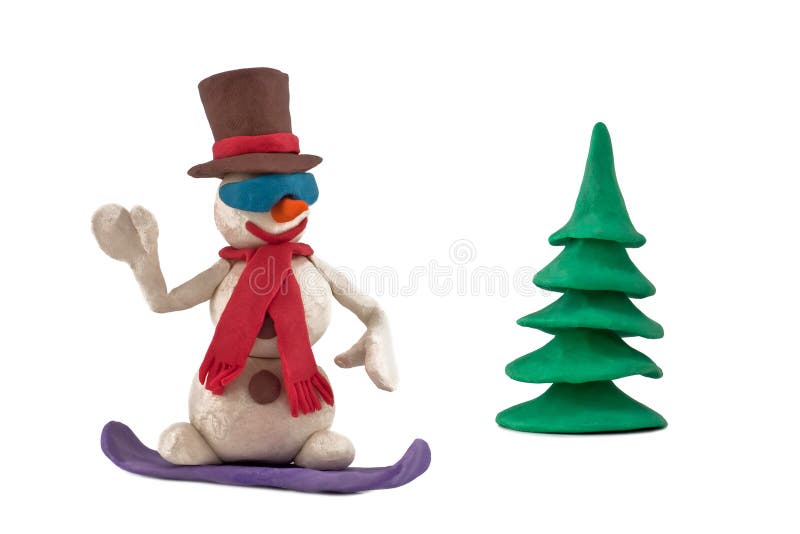 Snowman riding a snowboard stock photo. Image of orange - 35974314