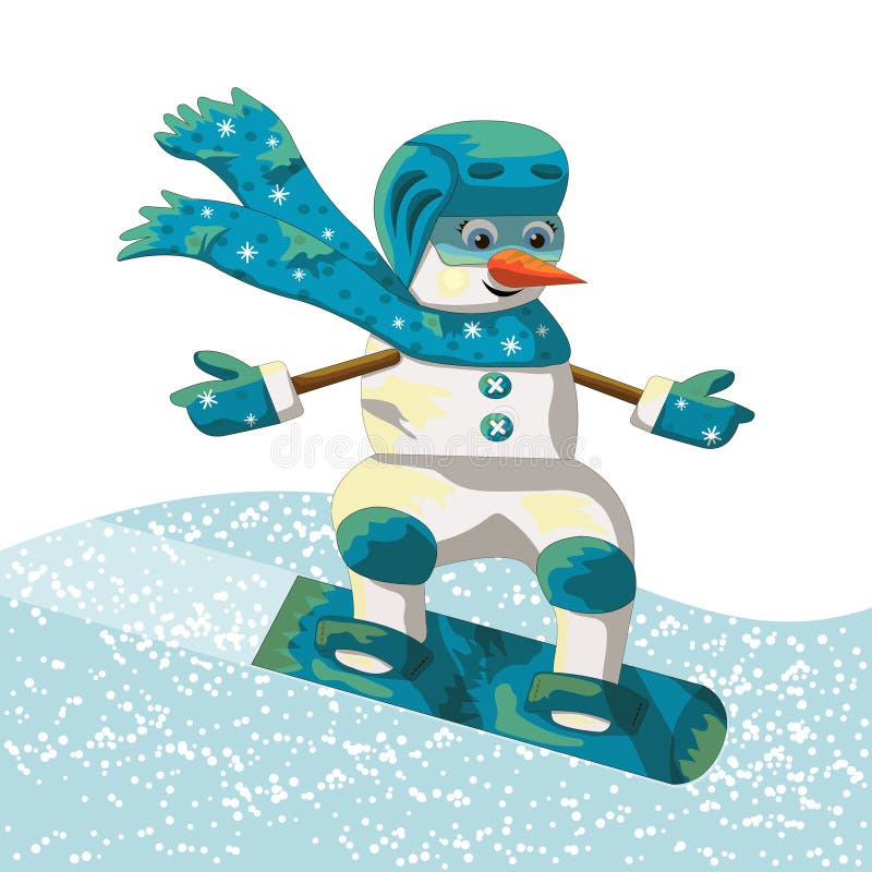 Snowman Rolling on a Snowboard Stock Vector - Illustration of holiday ...