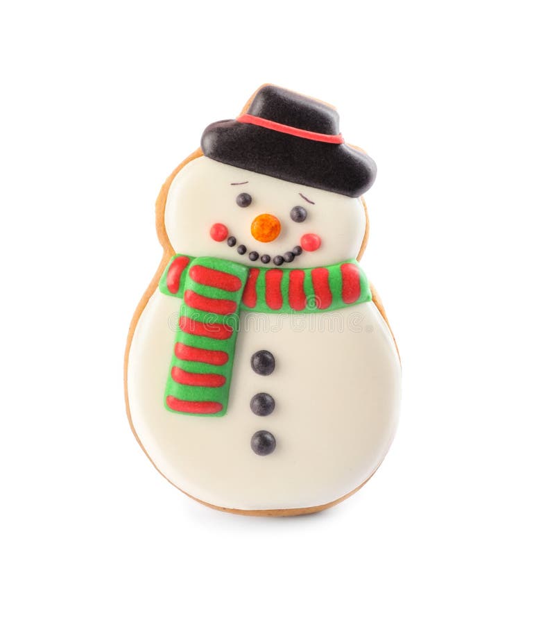 Snowman Shaped Christmas Cookie on White Stock Photo - Image of ...