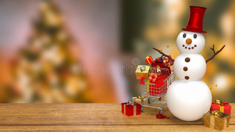 The Snowman and Shopping Cart for Holiday Concept 3d Rendering Stock ...