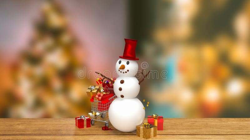 The Snowman and Shopping Cart for Holiday Concept 3d Rendering Stock ...