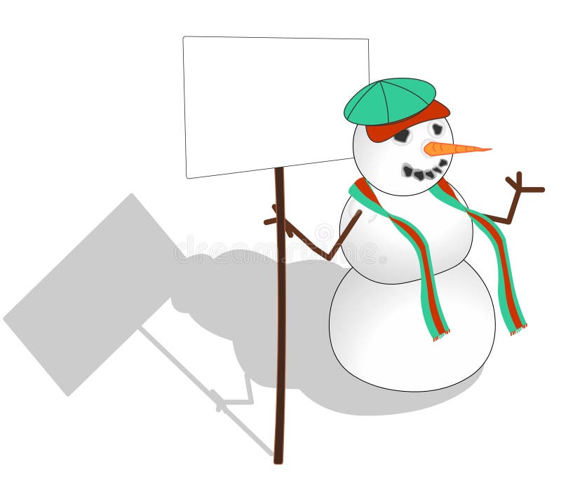 Snowman with Sign stock illustration. Illustration of scarf - 298308