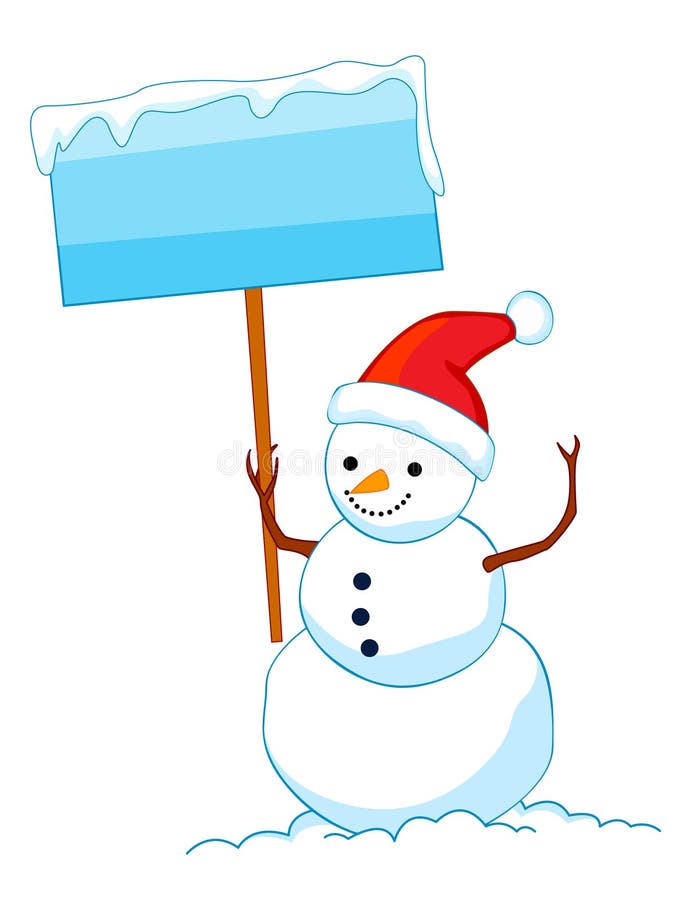 Snowman with sign board stock vector. Illustration of board - 11224186