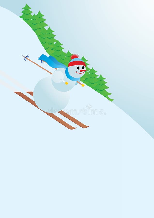 Snowman on skis. stock vector. Illustration of scarf - 15456276