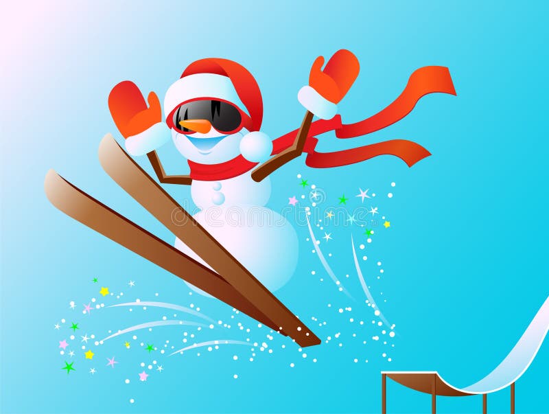 Snowman on skis stock vector. Illustration of snow, cold - 28259473
