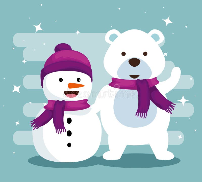 Snowman and Snow Bear with Scarf To Christmas Stock Vector ...