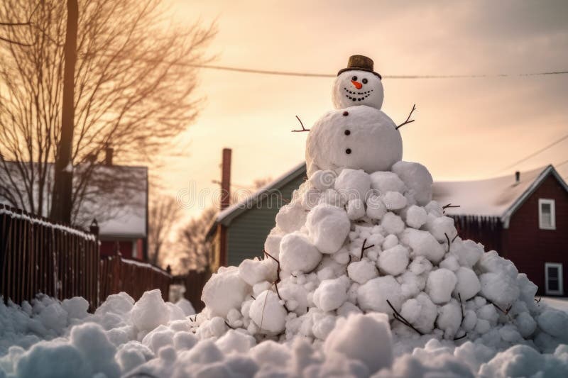 Snowman with Snowball Pile Ready for a Snowball Fight Stock ...
