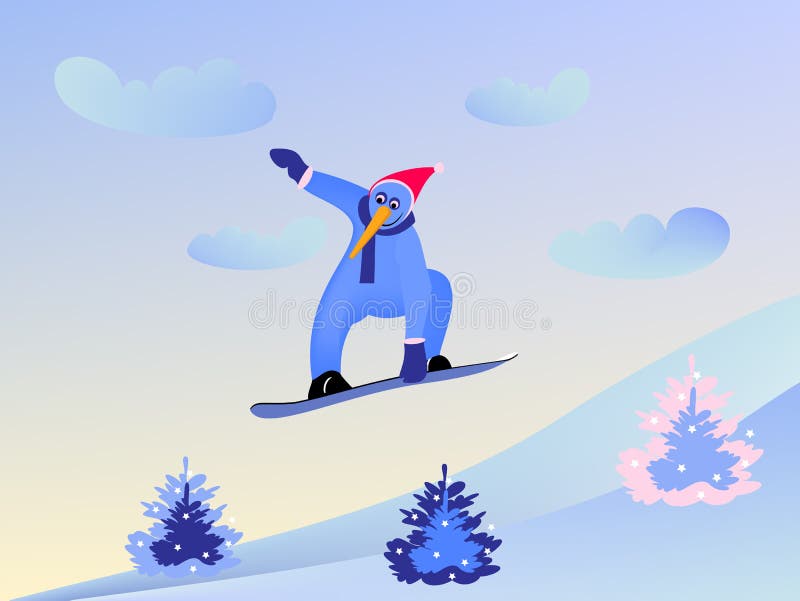 Snowman and snowboard. stock vector. Illustration of flank - 22243488
