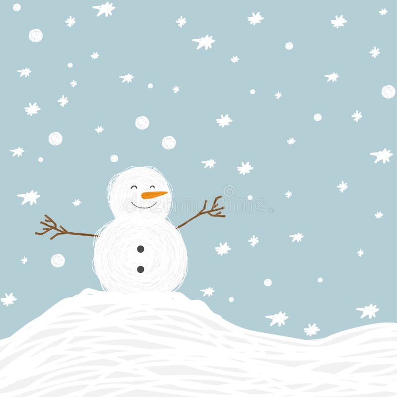 Snowman Catching a Snowflake Stock Illustration - Illustration of happy ...